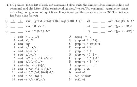 4 10 Points To The Left Of Each Awk Command Below