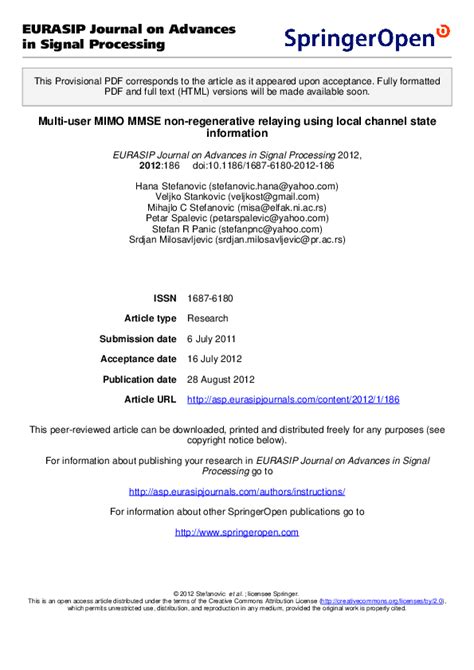 pdf multi user mimo mmse non regenerative relaying using local