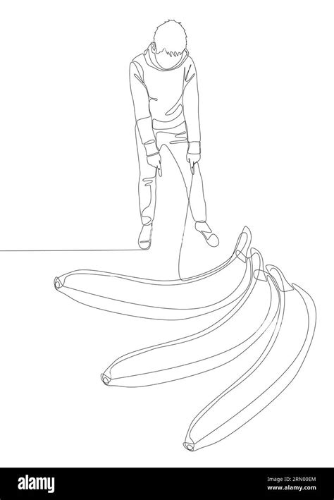 One Continuous Line Of Man Pointing With Finger At Banana Thin Line