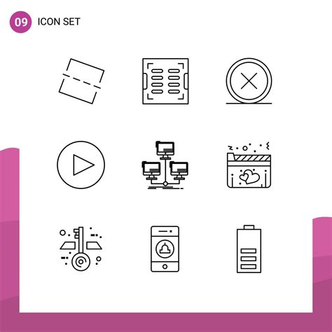 Set Of 9 Vector Outlines On Grid For Network Distributed Close Database Arrow Editable Vector