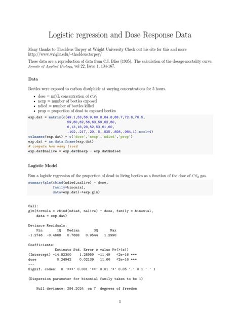 logistic regression and dose response data annals of applied biology