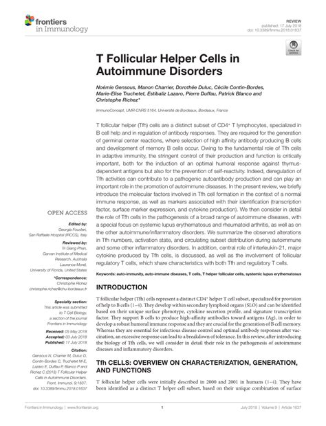 Pdf T Follicular Helper Cells In Autoimmune Disorders