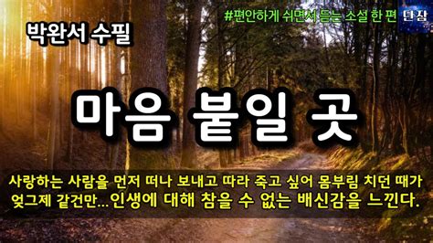 사랑하는 사람을 먼저 떠나 보내고 따라 죽고 싶어 몸부림 치던 때가 엊그제 같건만 마음 붙일 곳 박완서 책읽어주는남자