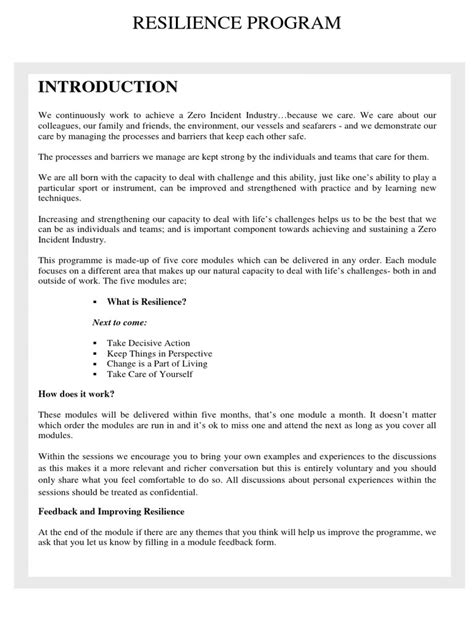 Handout Module 1 Resilience Pdf Psychological Resilience Psychology