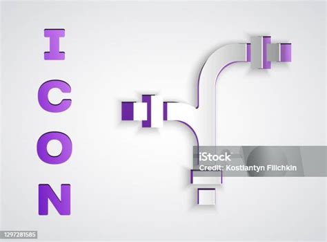 회색 배경에 격리 된 종이 컷 산업 금속 파이프 아이콘 다양한 모양의 파이프 라인 부분을 배관합니다 종이 아트 스타일 벡터 3차원 형태에 대한 스톡 벡터 아트 및 기타