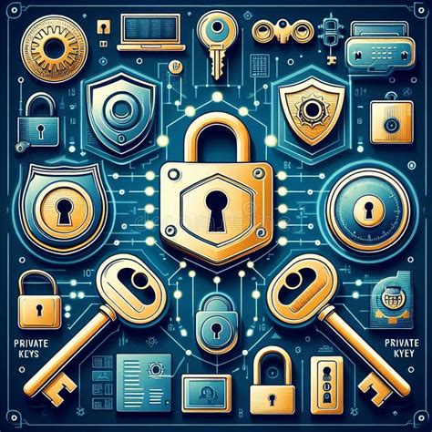 Private Keys Set Cybersecurity Key Concepts With Digital Lock