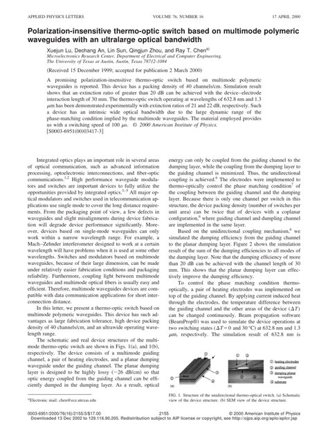 Pdf Polarization Insensitive Thermo Optic Switch Based On Multimode Polymeric Waveguides With
