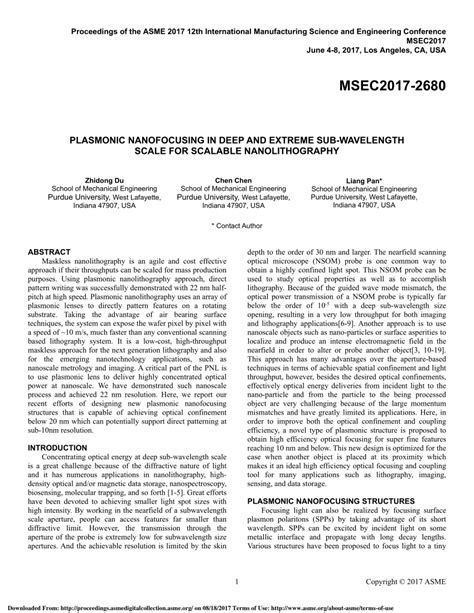Pdf Plasmonic Nanofocusing In Deep And Extreme Sub Wavelength Scale