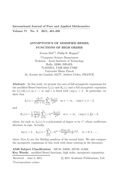 Pdf Asymptotics Of Modified Bessel Functions Of High Order