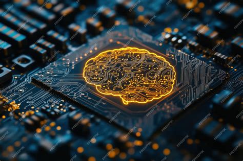 Artificial Intelligence Chip With Glowing Brain Circuitry Design On A