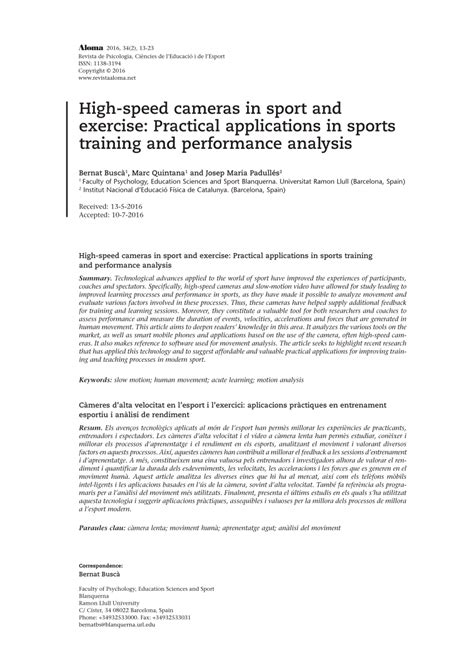 Pdf High Speed Cameras In Sport And Exercise Practical Applications