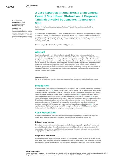 Pdf A Case Report On Internal Hernia As An Unusual Cause Of Small Bowel Obstruction A