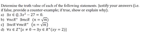 Solved Determine The Truth Value Of Each Of The Following Chegg