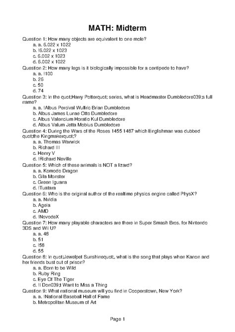 Math192 Pre Lab 10 Math Midterm Question 1 How Many Objects Are