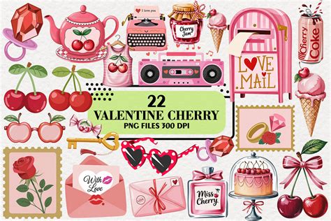 Kawaii Valentine Cherry Clipart Bundle Graphic By Artistic Garden