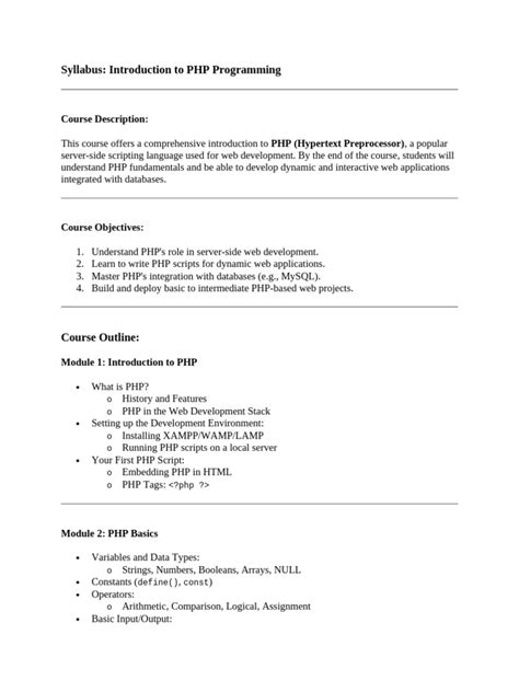 Introduction To Php Programming Pdf Php Software Development