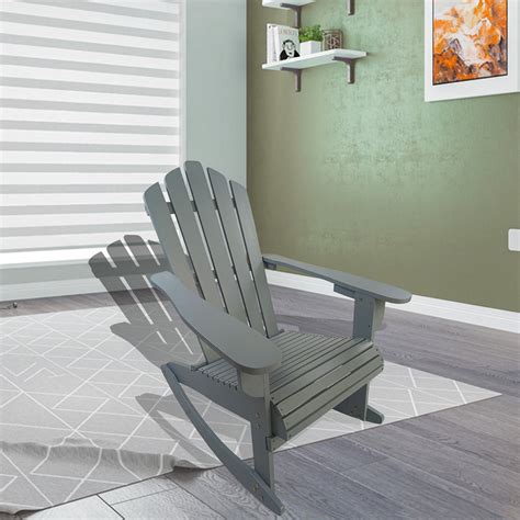 Grey Rocking Chair For Outdoor Use Wooden Construction Comfortable