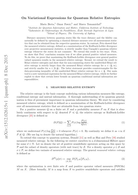 Pdf On Variational Expressions For Quantum Relative Entropies