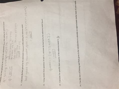 solved calculate the heat gained by the water in the