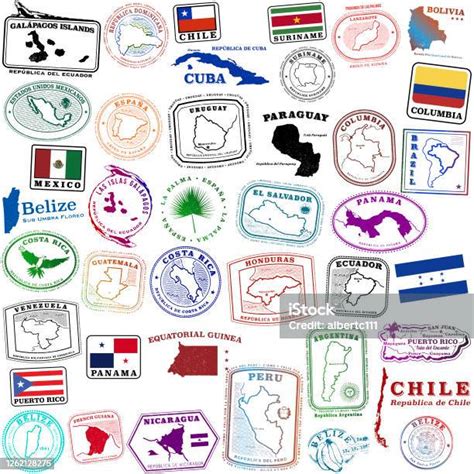 열대 스페인어를 구사하는 여행 우표 와 몇 가지 다른 사람 비자에 대한 스톡 벡터 아트 및 기타 이미지 비자 과테말라 콜롬비아 Istock