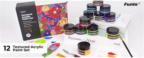 Amazon.com: Funto Textured Acrylic Paint Set, 12 Colors, Complete Painting Kit with Tools and ...