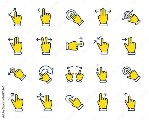Touchscreen Gesture Line Icons Hand Swipe Slide Gesture Multitasking