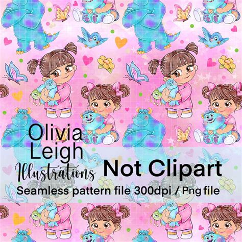 Monsters Inc Boo Floral Pink Cute Seamless Pattern Digital Paper