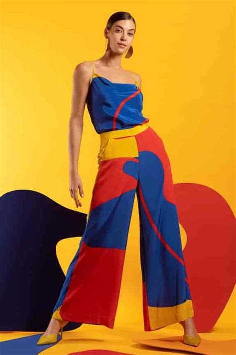 Buy Nautanky Red Natural Crepe Candy Crush Colourblock Pant Set Online Aza Fashions