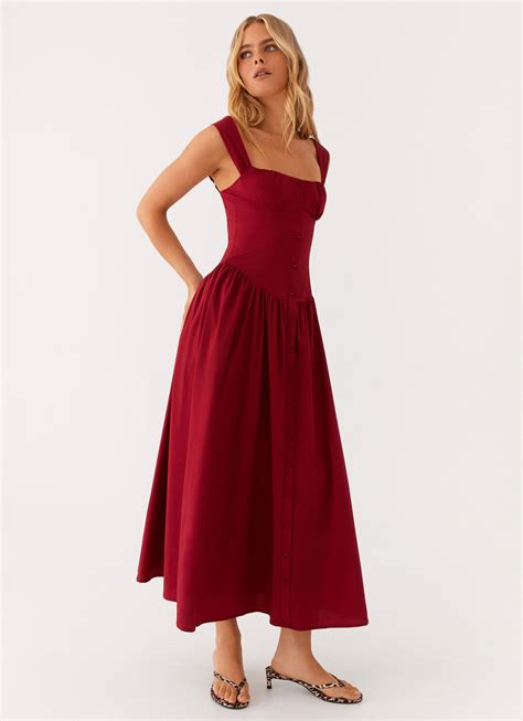 Emmalina Midi Dress Deep Red Peppermayo
