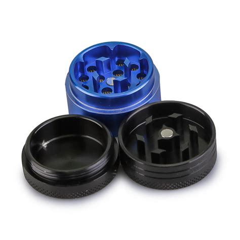 Dichavador De Metal Pequeno 3 Partes Preto E Azul