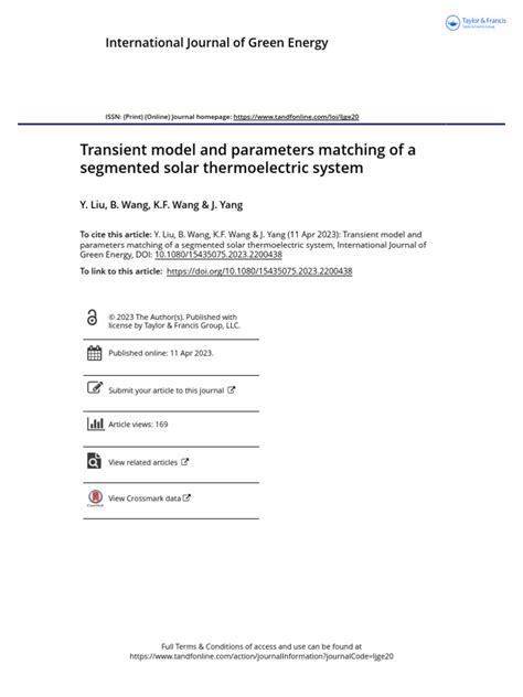 Transient Model And Parameters Matching Of A Segmented Solar Thermoelectric System Pdf