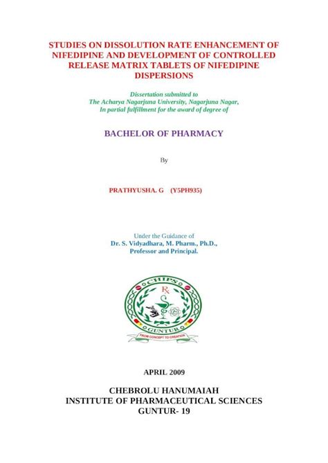 Doc Dissolution Rate Enhancement Of Nifedipine And Development Of Controlled Release Matrix