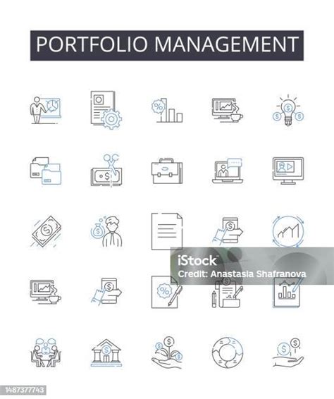 포트폴리오 관리 라인 아이콘 컬렉션입니다 활기차고 설득력 있고 설득력 있고 설득력 있고 영향력 있고 강력하고 역동적인 벡터 및