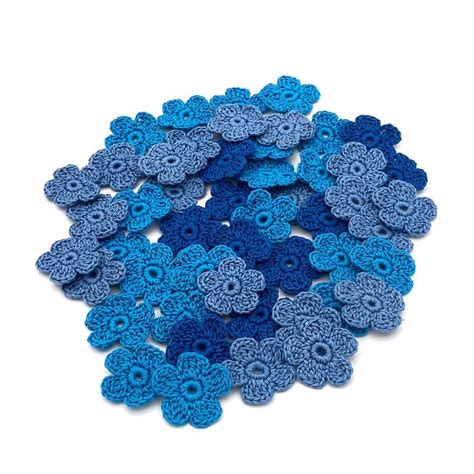 Small Crochet Flower Appliques Set 50 Pieces Pink Shades Etsy