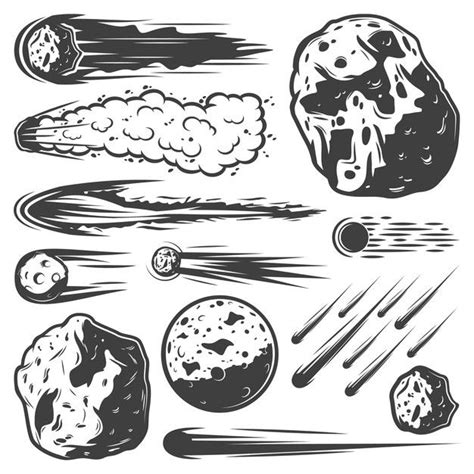 Vintage Meteors Collection With Falling Comets Asteroids And Meteorites
