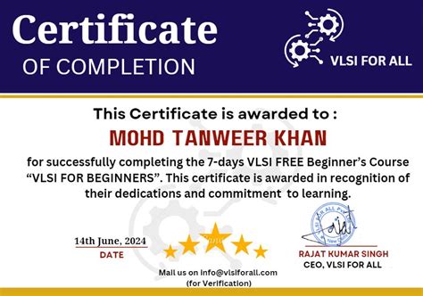 Mohd Tanweer Khan On Linkedin Vlsi Certificateofcompletion Vlsibeginners Learningjourney