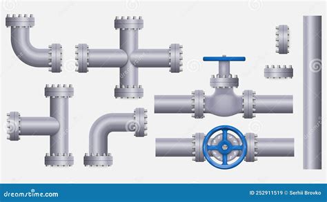 Collection Of Metal Pipes Steel Pipelines Plastic Tubes Valves And