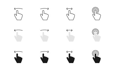 Swipe Icon Set Left Right And Click Hand Gesture Illustration Drag And Move Arrow Sign Touch