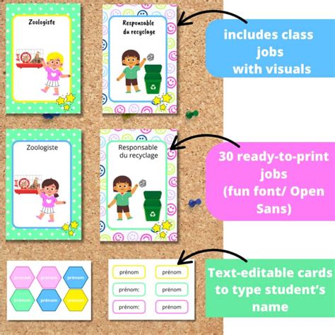 French Job Chart Classroom Class Roles Editable Les Métiers De La