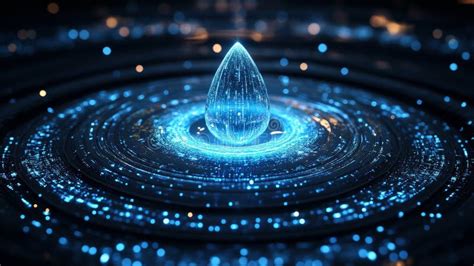 Glowing Digital Water Drop Floating On Futuristic Platform Stock Image
