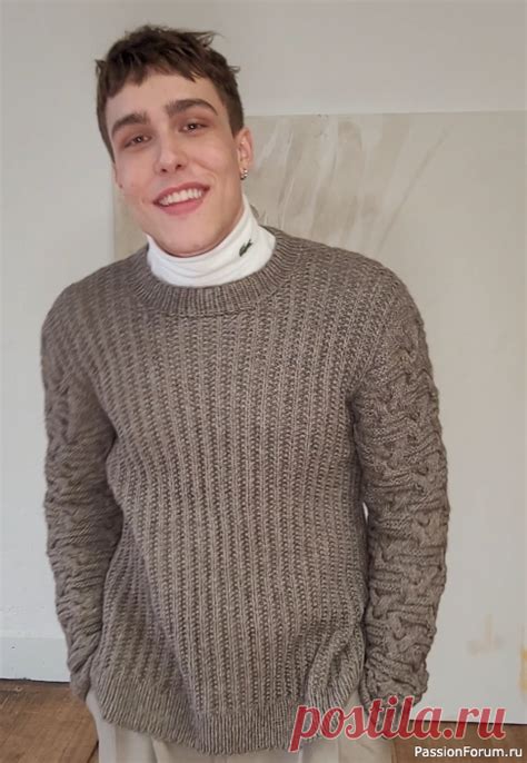 Мужской пуловер с миксом узоров Размеры 44 50 52 58 Ширина изделия