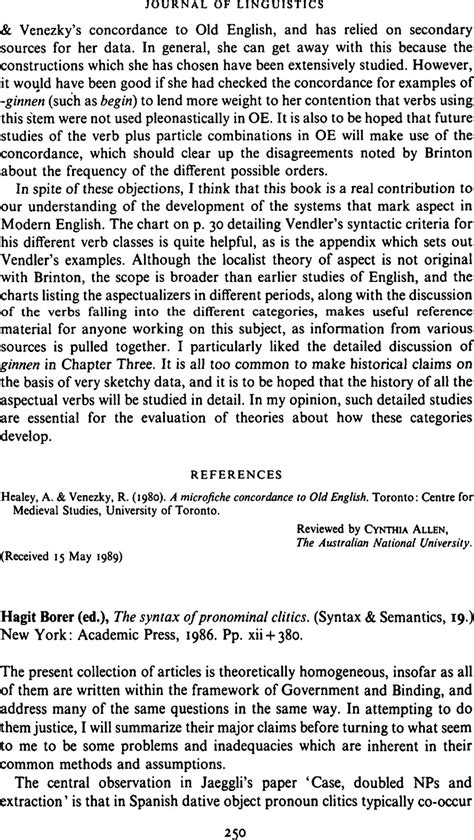 Hagit Borer Ed The Syntax Of Pronominal Clitics Syntax