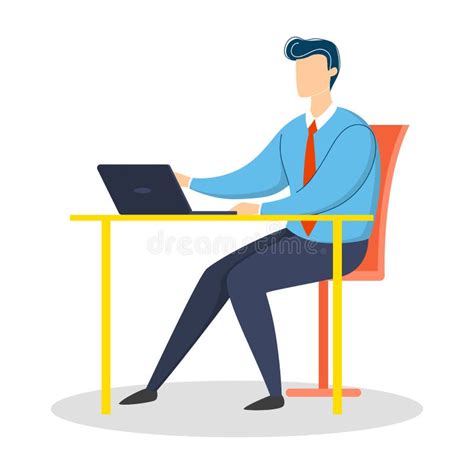 Man In A Suit Sitting At The Desk And Working On The Computer Stock Vector Illustration Of