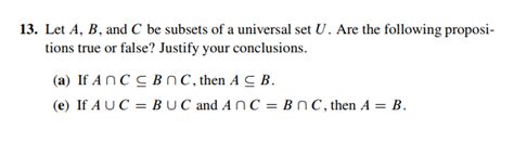 Solved 13. Let A, B, and C be subsets of a universal set U. | Chegg.com