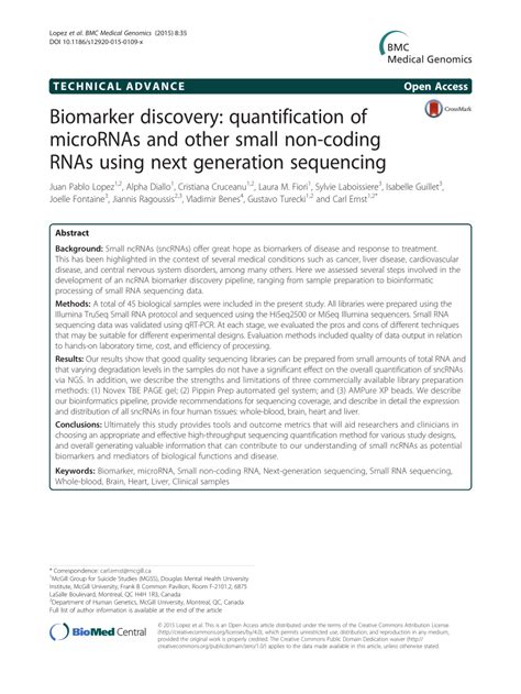 Pdf Biomarker Discovery Quantification Of Micrornas And Other Small Non Coding Rnas Using