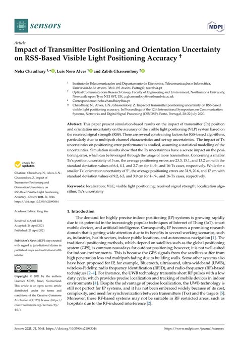 PDF Impact Of Transmitter Positioning And Orientation Uncertainty On RSS Based Visible Light