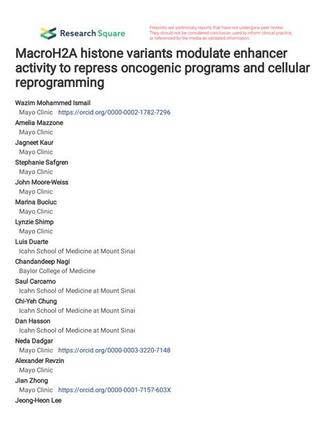 Pdf Macroh2a Histone Variants Modulate Enhancer Activity To Repress Oncogenic Programs And