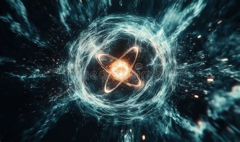 Atomic Structure Visualization With Glowing Nucleus And Orbiting Electrons Dynamic Energy Flow