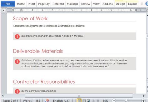 Statement Of Work Template For Microsoft Word