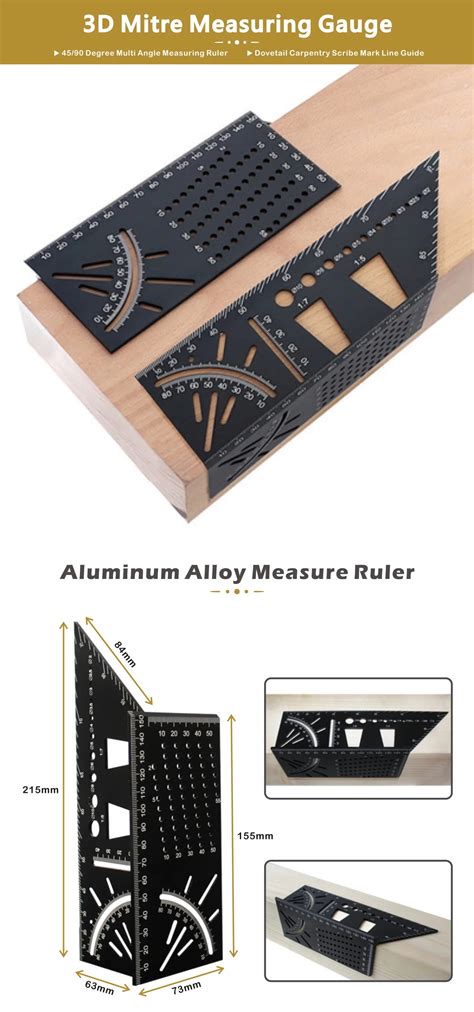 Rules 3d Mitre Woodworking Carpenter Square Ruler Aluminum Alloy Woodworking Angle Measure
